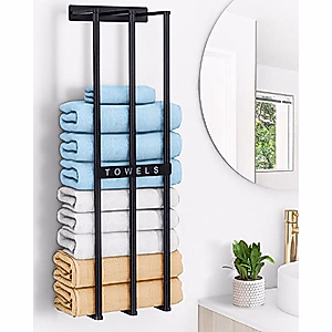 Wall Towel Rack for Rolled Towels, Bethom New Upgrade 3 Bar Towel Racks for Bathroom Wall Mounted, Bathroom Towel Storage, Metal Bath Towel Holder for Folded Large Towel Washcloths, Black