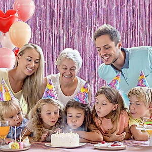 Glitter Pink Party Streamers 2Pack Glitter Foil Fringe Curtain 3.3 x 8.3ft Pink Party Decor Photo Booth Streamers Metallic Tinsel Door Streamer for XmasThanksgiving Engagement Party Decors Streamers