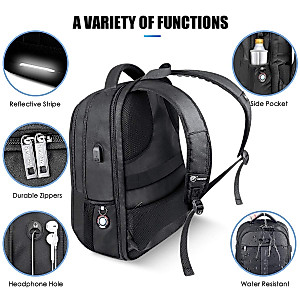 Laptop Backpack, 15.6-17 Inch Sosoon Travel Backpack for Laptop and Notebook, High School College Bookbag for Women Men Boys, Anti-Theft Water Resistant Bussiness Bag with USB Charging Port, Black