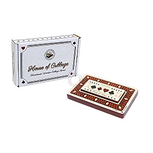 House of Cribbage - 2 Track - Wooden Travel/Pocket Size Cribbage Board - 4 Inch - Inlaid in Maple Wood/Bloodwood with Storage Space for Cribbage Pegs - 60 Points - Non Continuous