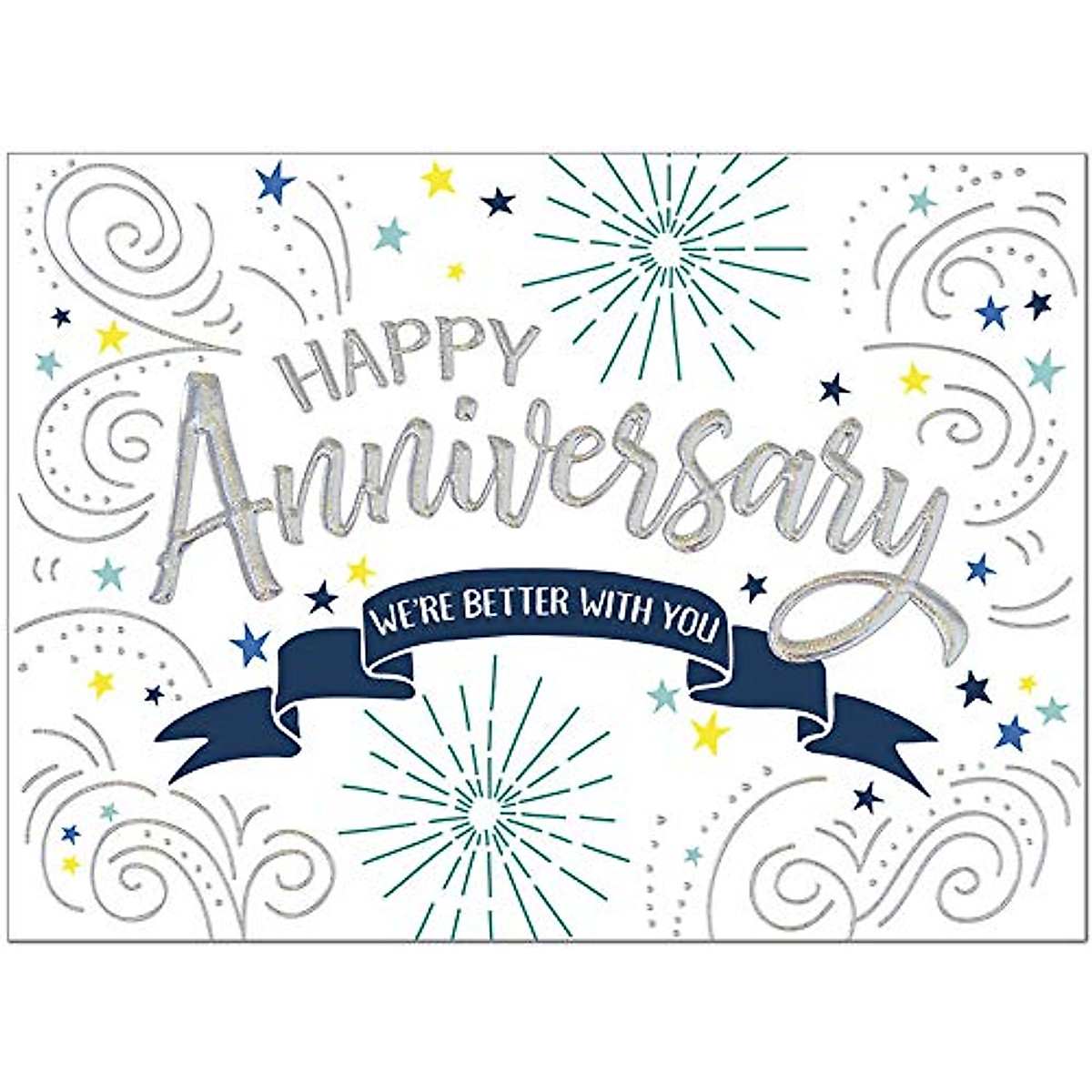 25 Employee Anniversary Cards - Confetti and Stars Design with Silver Holographic Foil Embossing - 26 White Envelopes - FSC Mix