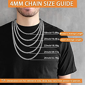 Jewlpire Silver Chain for Men Women Boys - Diamond Cut Miami Mens Cuban Link Chain Necklace 4mm Mens Chain 18K Gold Plated/316L Stainless Steel Hip-Hop Style Sturdy & Shiny 20 Inch - with Gift Box