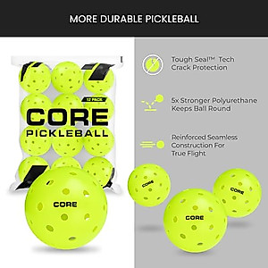 CORE Pickleball Balls for Professionals and All Levels of Play - Set of 4-50 Balls with 40 Holes - USA Pickleball Approved Durable Outdoor Pickleball Balls (12 Pack)