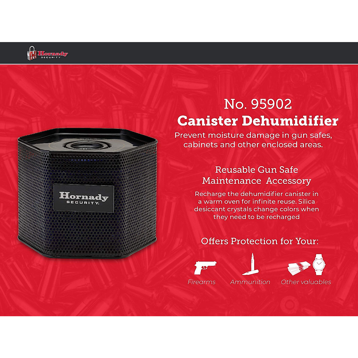 Hornady Reusable Canister Dehumidifier 750G, 95902 - Portable, Easy to Use Moisture Absorbers for Gun Safes & Cabinets - Prevent Moisture Damage for Gun Safe Accessories, Firearms in Your Gun Vault