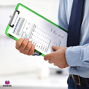 Kiggos 6 Pack Plastic Clipboards Colored Transparent Clear Clip Boards Low Profile Metal Clip Board 12.5 x 9 Inch Letter Size Bulk Class Set Acrylic Clip Boards with Hanging Hook - Holds 100 Sheets