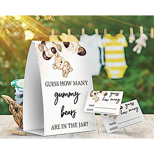 Pazag Guess How Many Gummy Bears are in The Jar, Gummy Bears Baby Shower Games, Gummy Bears Theme Baby Shower - One Sign and 50 Cards (GES10)
