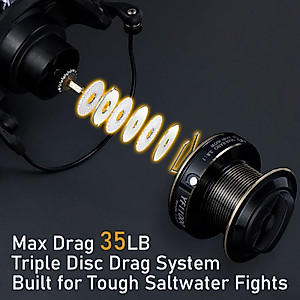 Alwonder Saltwater 10000 Spinning Reel for Surf Casting, 11+1 Stainless BB, 31 LB Drag, Graphite Body Long Casting Big Game Aluminum Spool Ocean Fishing Reel