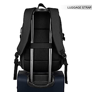 Extra Large Laptop Backpack, 37L Capacity, For 16 Inch Notebook Computer, Anti-Theft Lock, Waterproof Travel Backpack, with USB Charging Port, Luggage Strap, Work Business College School Bag (Black)