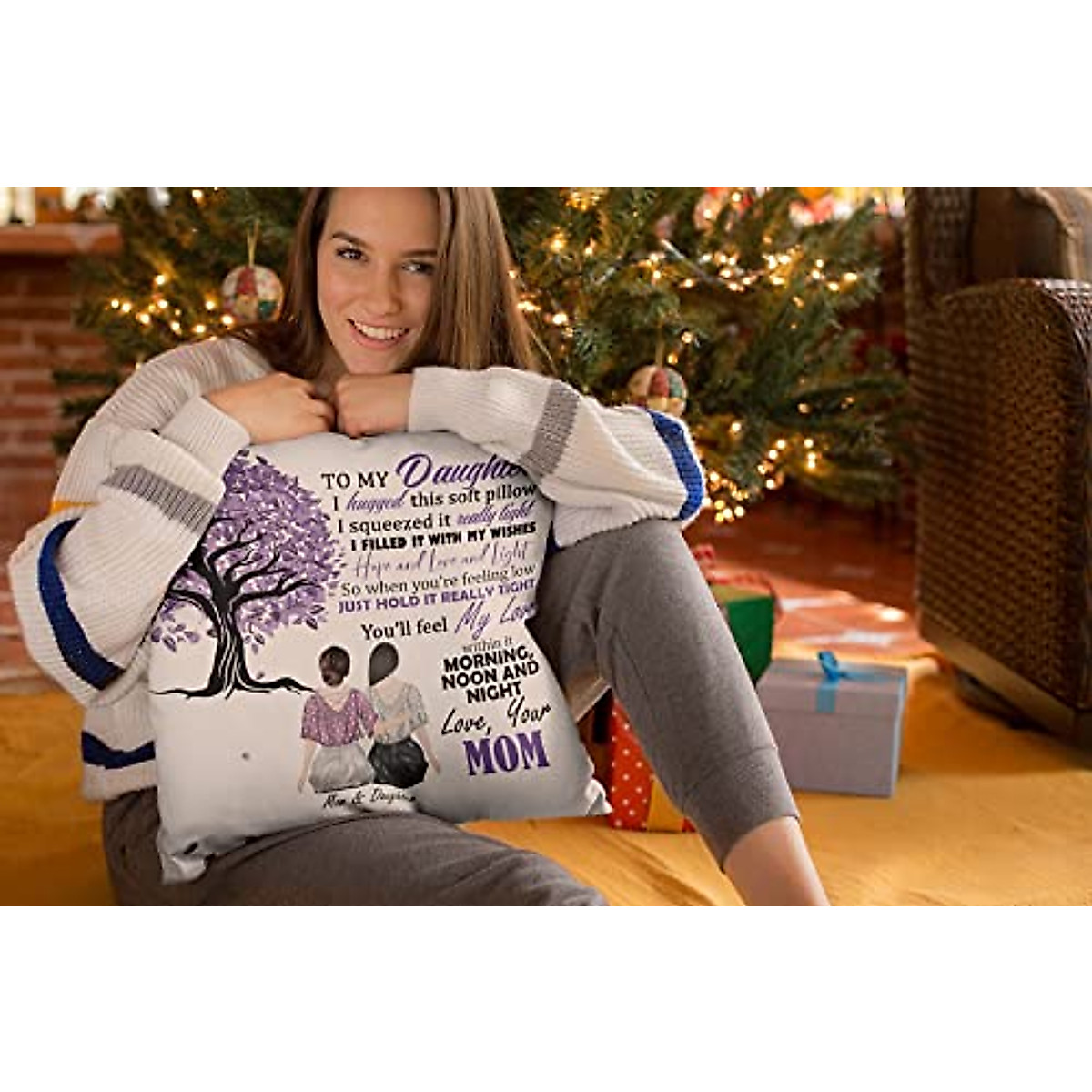 Artgearify Personalized to My Daughter, I Hugged This Soft Pillow, Customize Your Clothes Hair Names, Mom to Daughter Pillow, Decorative Throw Pillows (14" x 14")