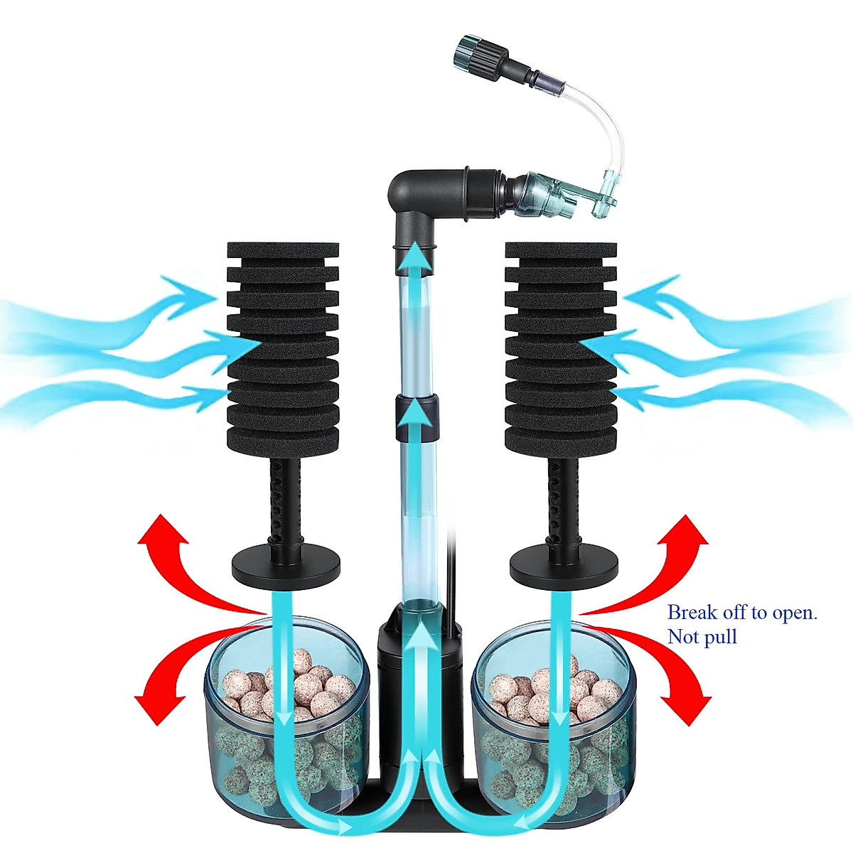 QANVEE Aquarium Sponge Filter Bubbler with Ultra Quiet Water Pump and Ceramic Balls for Fish Shrimp Breeding Tank (Filter M(15-50 Gallon))