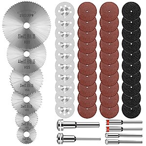 Cutting Wheel Set 46Pcs for Rotary Tool, HSS Cutting Wheels 6Pcs, Diamond Cutting Discs 10 Pcs and Resin Circular Saw Blades 30Pcs with 1/8" Shank for Wood Metal Plastic Stone Cutting