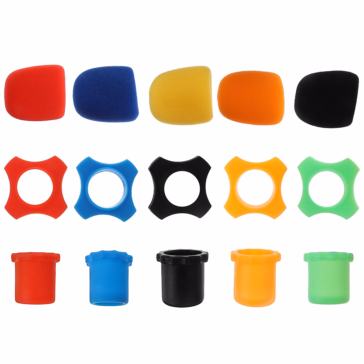 EXCEART 5pcs Handheld Microphone Windscreen Foam Cover 5pcs Microphone Protection Rings Silicone 5pcs Ring Bottom Rod Sleeve Holder for KTV Device