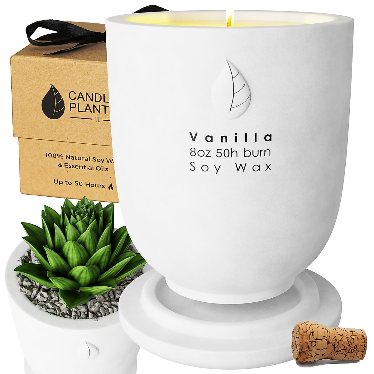 CandlePlanter Concrete Cement Candle Planter - Aromatherapy Candles for Home Scented, Soy Candles - Scented Candle & Dual Purpose Jar Candles, Strong Scented Candles - 8 Oz, 50-Hour Burn