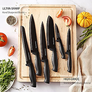 Gourmetop Kitchen Knife Set with No Drilling Magnetic Strip, Knives Set for Kitchen Black Titanium Cooking Knives, Sharp Stainless Steel Chef Knife Set for Cutting Meat & Vegetable, Small Knife Set