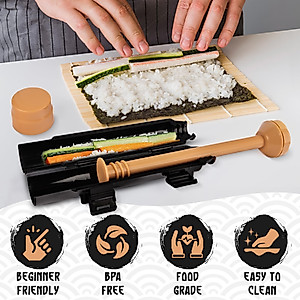 Sushi Making Kit Bazooka Sushi Maker Kit, Bamboo Sushi Kit Sushi Rolling Mat,Set for Beginners DIY Sushi at Home Easy Roll & Create Delicious Sushi Roller Sushi Knife Sushi Bamboo Roller, USDA Organic