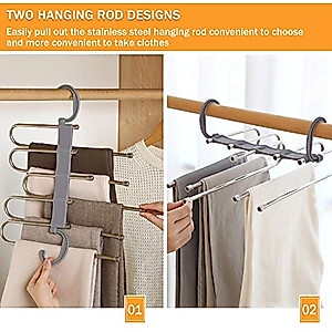 AIR&TREE 2 Pack Pants Hangers Space Saving,Anti-Rust Pants Organizer,Durable and Sturdy Installed Hangers for Pants Scarf Jeans Slack Trousers Ties Towels in Closet,5 in 1(Gray)