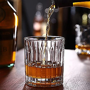 VARETS (Vertical Pattern) Thickened Whiskey Glass, Rotatable Decompression, 9.6 Ounces, Vintage Whiskey/Scotch/Bourbon Crystal Wine Cocktail