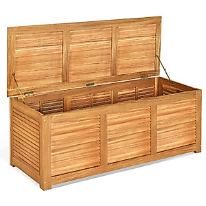 RELAX4LIFE Deck Box Acacia Wood - 47 Gallon Backyard Storage Bin Container for Patio Furniture Cushions, Pillows, Garden Tools, Pool Accessories, Wooden Porch Bench, Indoor Outdoor Storage Box