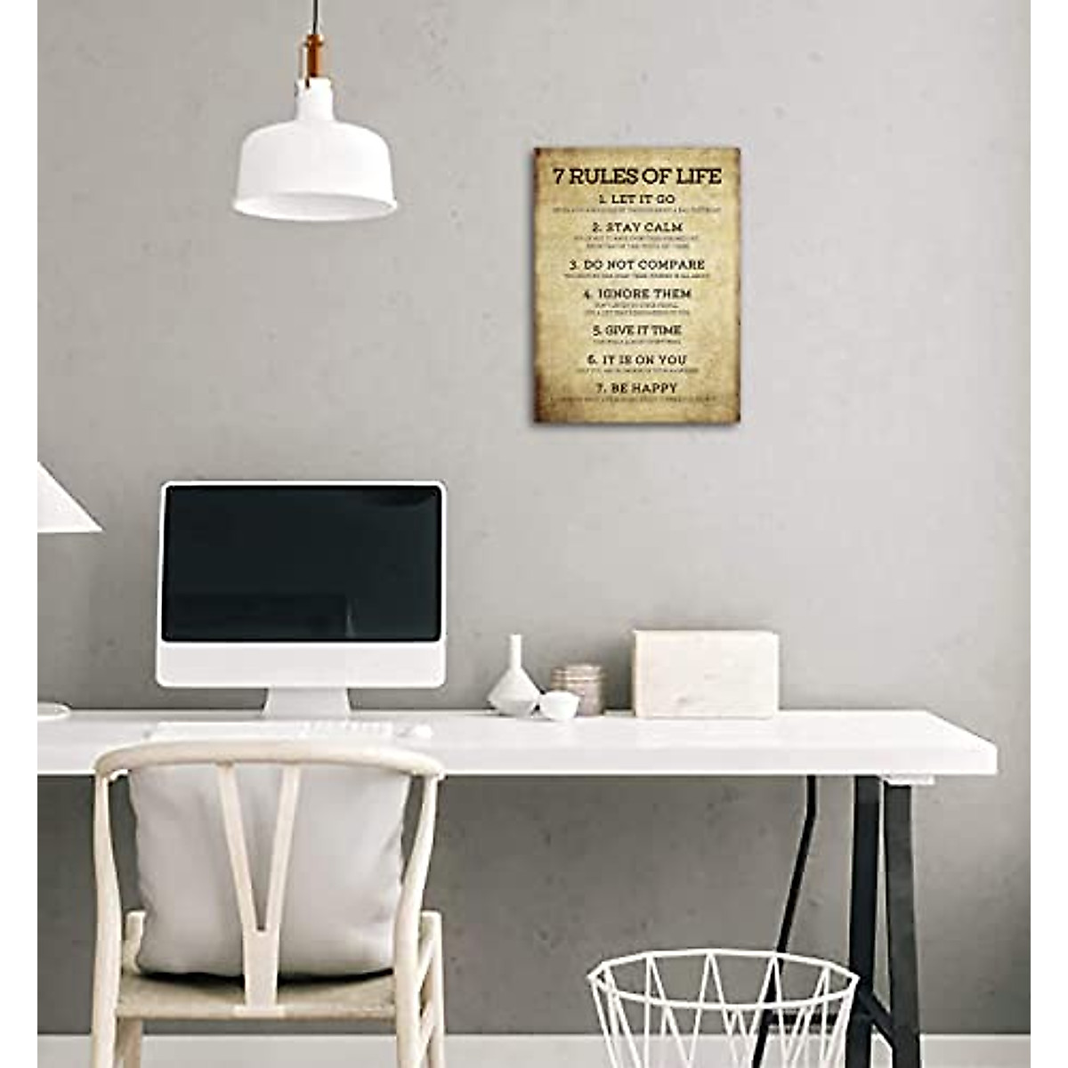 7 Rules of Life Wall Art Tan Inspirational Canvas Pictures Motivational Quotes for Office Wall Decor Retro Framed Canvas Prints for Living Room Bedroom Bathroom Home 12" x 16"