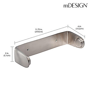 mDesign Metal Wall Mounted Paper Towel Holder Dispenser for Walls or Under Cabinet in Kitchen, Pantry, Cupboard, Sink Storage, Holds Jumbo Rolls - Omni Collection - Brushed Stainless Steel