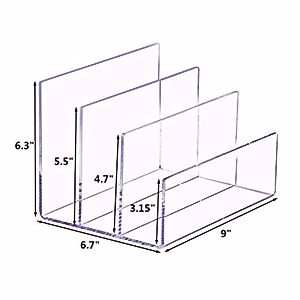 Clear Acrylic File Sorter, 3 Sections Desk Plastic File Folder Rack, Clear Office File Organizer for Document Paper Letter Book Envelope Laptop Makeup Eye Shadow Palette Mail Electronic Purse