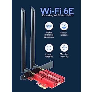 WiFi Card 5400Mbps PCIe WiFi 6E Card, Bluetooth 5.2, Intel WiFi 6E AX210 Chip, Tri-Bands(6GHz/5GHz/2.4GHz) Wireless WiFi 6 Card for PC, Support Windows 11/10(64Bit)