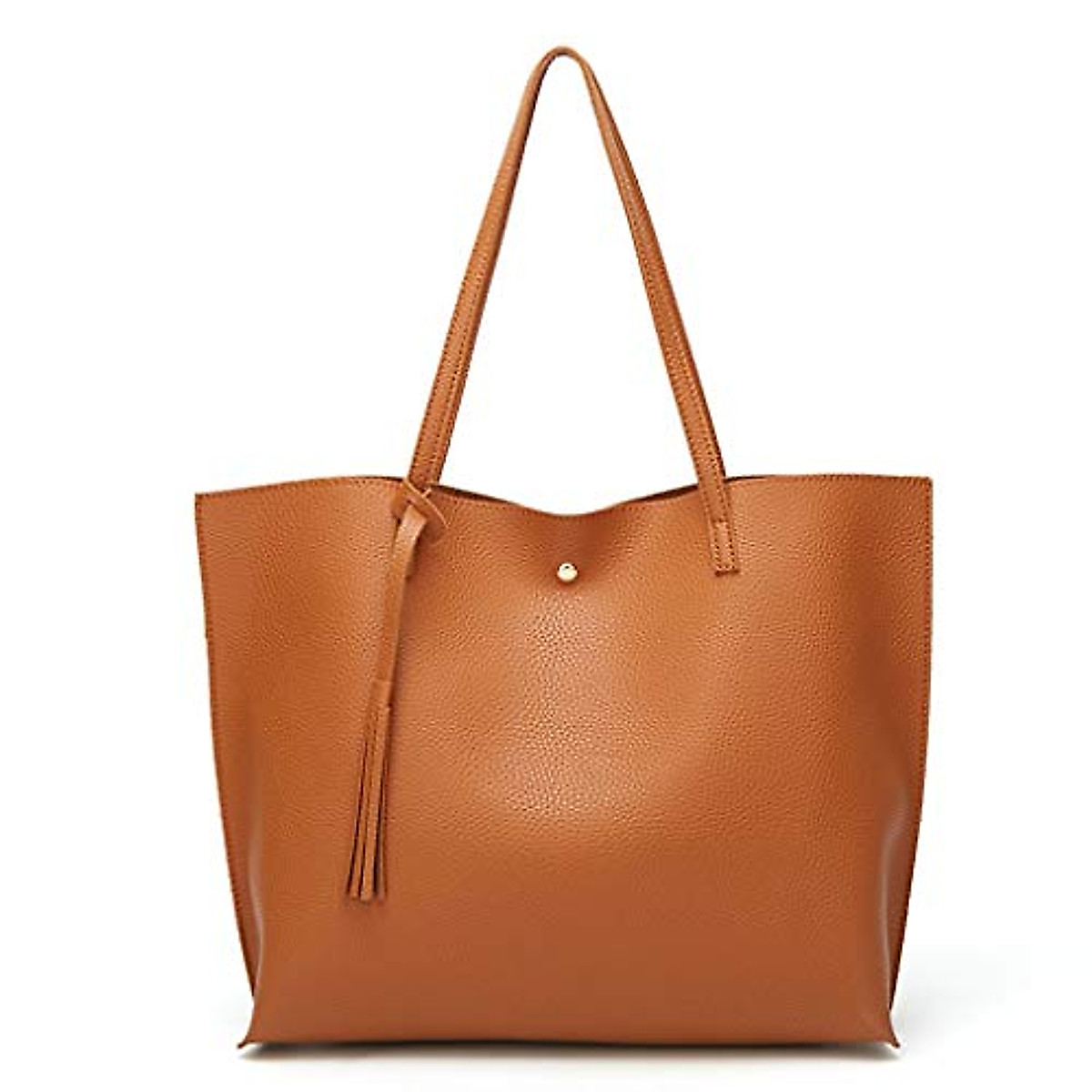 KLGDA Women's Soft Leather Tote Shoulder Bag from, Large Capacity Shopping Backpacks Tassel Handbag Brown