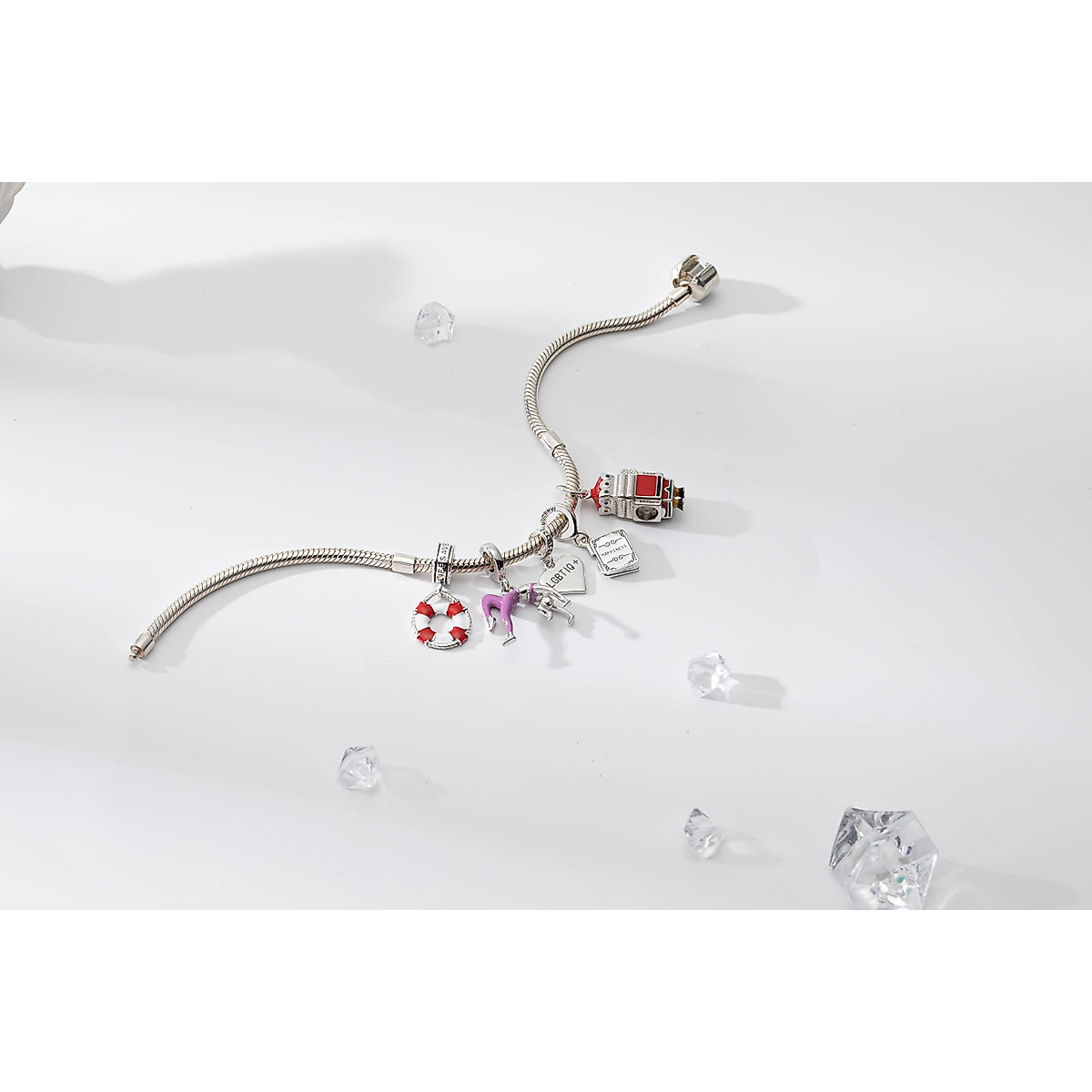 Pride Rainbow Heart LGBTIQ+ 925 Sterling Silver Charms Beads Pendants for Pandora Bracelets & Necklaces Etc