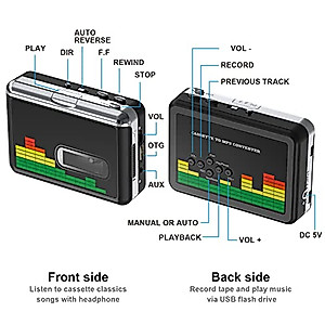 DIGITNOW USB Cassette Player, Portable Walkman Stereo Tape to MP3 Converter, Audio Music Recorder to MP3 Digital File Converter with Earphones, No PC Required, Black, BR607