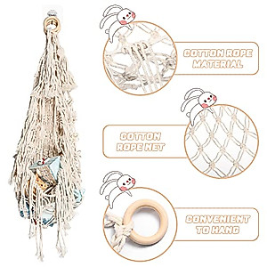 Cabilock Macrame Toy Hammock Macrame Hanging Net Kids Hanging Toys Fruit Basket Boho Wall Baskets Organizer Baskets Countertop Space Saver for Fruits Vegetables Corner Stuffed Animal Hammock