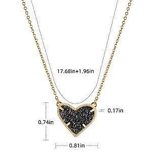 JQWL Druzy Quartz Heart Pendant Necklace for Women 18K Gold Plated Pendant Gift for her (1)