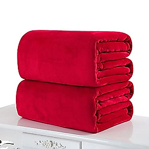 KOqwez33 Textured Soft Blanket, Warm and Lightweight Throw Blanket, Ultra Soft Warm Cozy Throw Blanket Rug Plush Fleece Bed Sofa Couch Pad Home - Red
