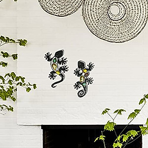 LIFFY Metal Gecko Wall Decor Lizard Garden Art Hanging Outdoor Decorations for Patio or Fence, Set of 2
