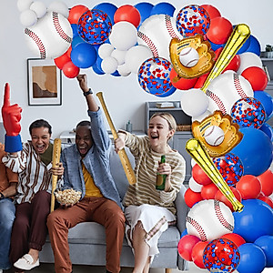AobkDeco Baseball Balloon Garland Arch Kit Baseball Party Decorations with 113pcs Red White Blue Confetti Latex Balloons Baseball Foil Balloons for Baseball Theme Birthday Party Supplies Baby Shower