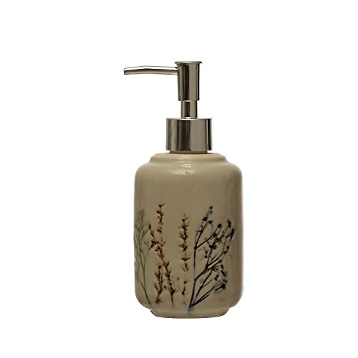 Creative Co-Op Debossed Stoneware Floral Soap Dispenser, Reactive Crackle Glaze
