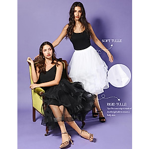 DRESSTELLS Black Tulle Skirts for Women, A Line Elastic Waist Tiered Layered Puffy Midi Tutu Skirt, Long Fluffy Party Skirt 2025 Black M