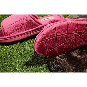 Dearfoams Women's Adjustable Indoor/Outdoor Machine Washable Memory Foam Slide Slipper, Paradise Pink Terry, 7-8