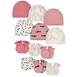 Onesies Brand Unisex Baby 12-Piece Cap and Mitten Set, Pink Bunny, Newborn US