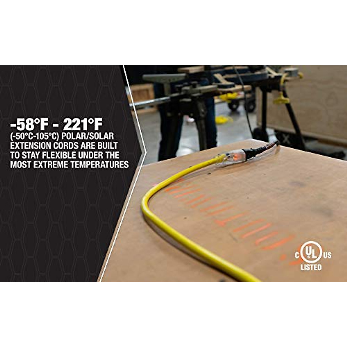 Southwire 2589 100-ft 12/3 SJTW Outdoor; Heavy Duty 3 Prong Power; Water Resistant Vinyl Jacket; for Commercial Use and Major Appliances Extension Cord; 100 ft; Yellow