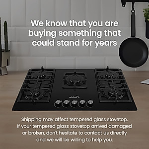 ABBA 36" Gas Cooktop with 5 Sealed Burners - Tempered Glass Surface with SABAF Burners, Natural Gas Stove for Countertop, Home Improvement Essentials, Easy to Clean, 36" x 4.1" x 20.5"