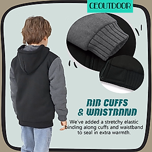 Ceoutdoor Boys Fleece Jacket Zip up Sweatshirt Hoodie Soft Warm Outdoor Winter Coat for Kids (B-Black/Grey,Size 6-7)