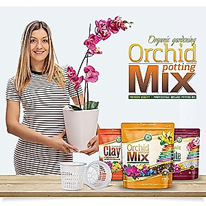 Organic Orchid Potting Mix - Made in USA - Premium Grade Recipe for Proper Root Development - Phalaenopsis, Cattleyas, Dendrobiums, Oncidiums and More! Fir Bark, Charcoal, Coconut Husk, Clay Pebbles