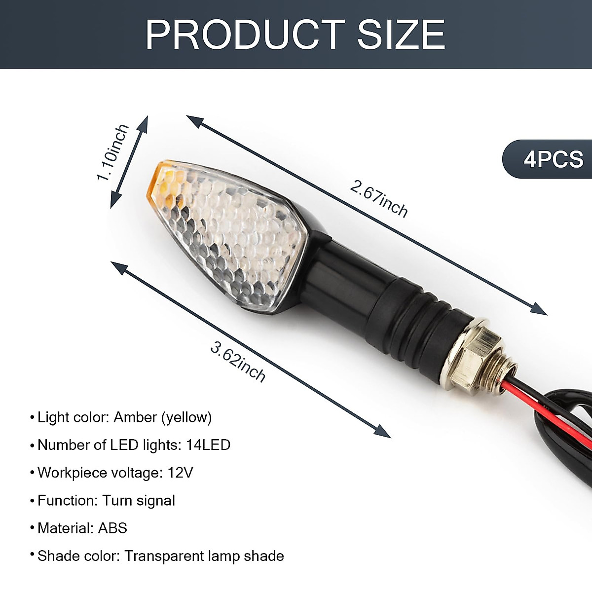 ZBGUN 4 PCS Motorcycle Modification Turn Signal Light with 14 LED Bulbs, 3.6In x 1.1In 12V Waterproof ABS Indicator Flowing Lamp, Universal Vehicle Running Light for SUV Truck (Yellow & Transparent)