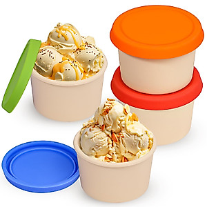 Webake Silicone Ice Cream Containers with Lids, 8oz Homemade Ice Cream Cups Reusable Freezer Storage Containers, Set of 4