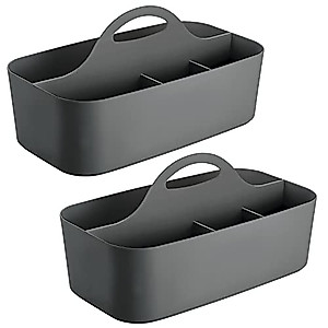 mDesign Plastic Divided Shower Organizer Basket Caddy Tote with Handle - Storage for Bathroom or Dorm - Holds Hand Soap, Shampoo, Sponges, Scrubs, and Body Wash - Lumiere Collection, 2 Pack, Dark Gray