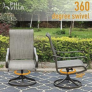 PHI VILLA Outdoor Dining Set for 4, 5 PCS 1 Square 37"x 37" Umbrella Dining Table & Clearance with 4 Swivel Dining Chairs (1.57" Hole) for Patio Kitchen Lawn & Garden