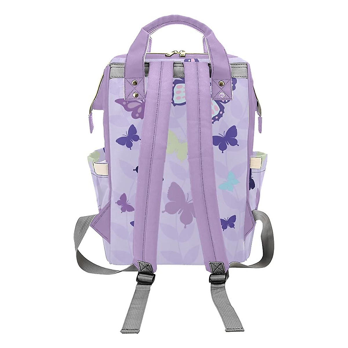 Yeshop Butterfly Purple Personalized Diaper Bag Backpack Tote with Name,Custom Travel Nappy Mommy Bag Backpack for Baby Girl Boy Gift, A300, 10.83In x 6.69Inx 15In