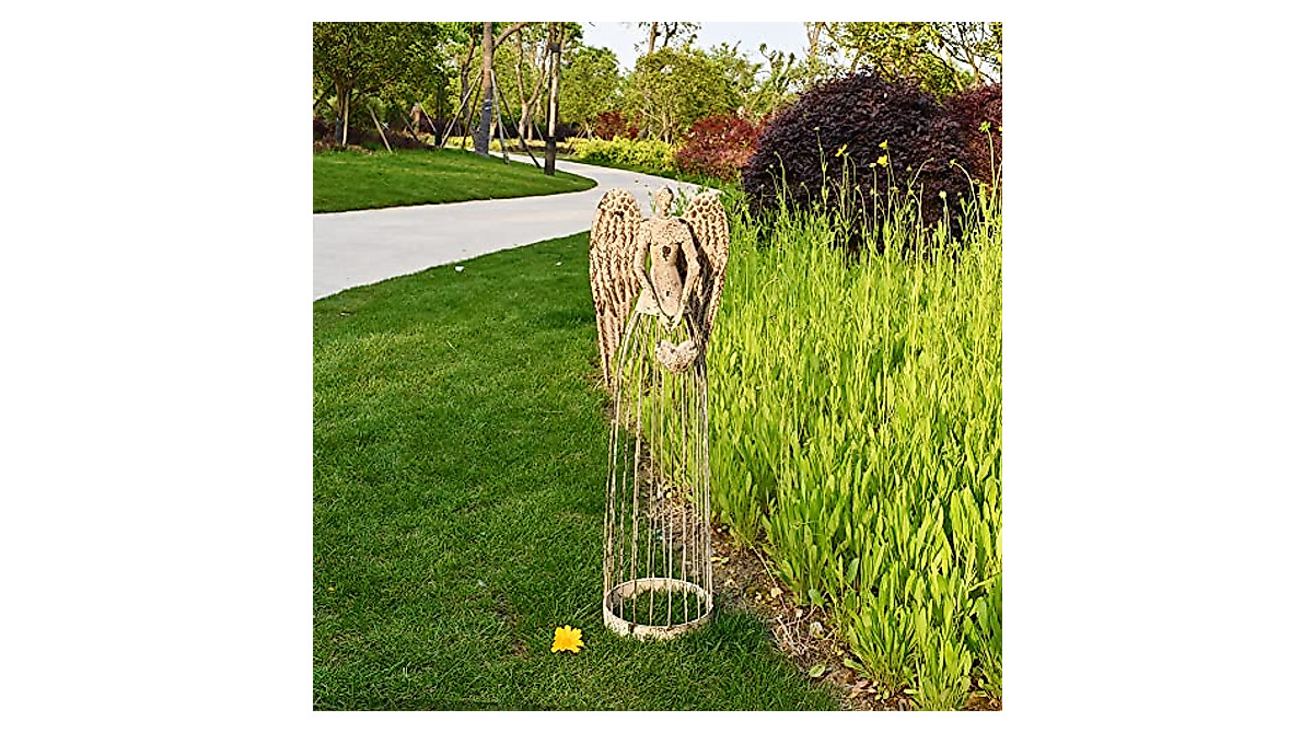 Garden Angel Statue Decor - Rustic Metal Angel for Outdoors