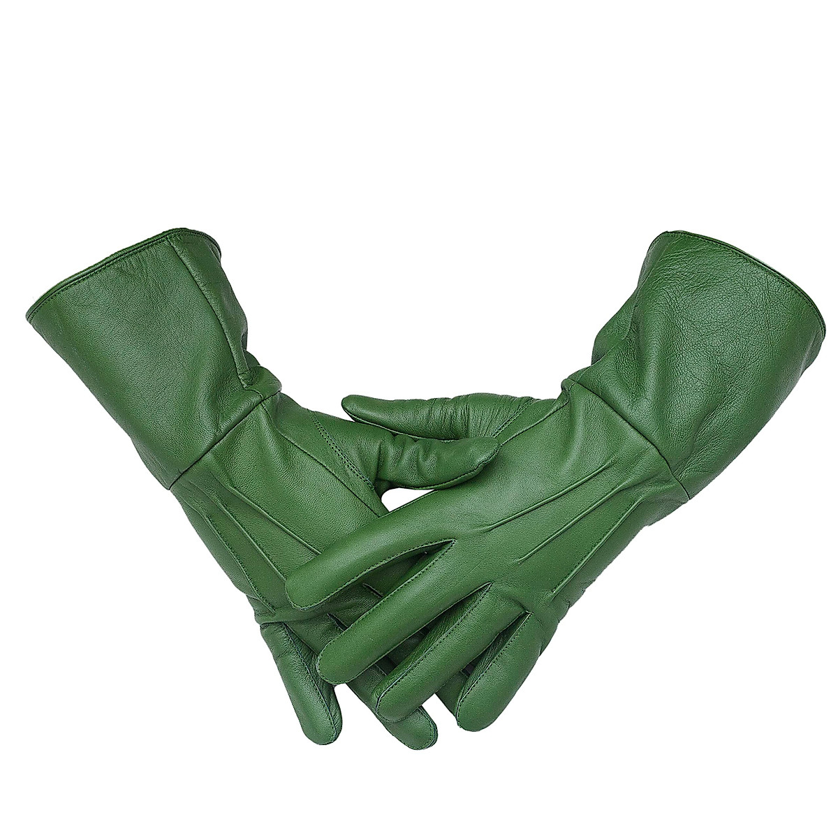 LEATHER LH HANDS Men's Medieval Renaissance Cosplay Unlined Gauntlet Genuine Leather Costume Gloves Green Small