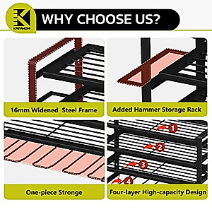 Power Tool Organizer, 4 Layers Garage Tool Organizers and Storage，Drill Holder Wall Mount, Storage Rack for Cordless Drill, Heavy Duty Tool shelf with Screwdriver Holder/Pliers Holder/Hammer Holder